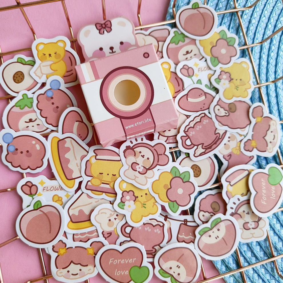 Cajita De Stickers Osito Rosado X40 Unidades – Papelería Mundo Kawaii