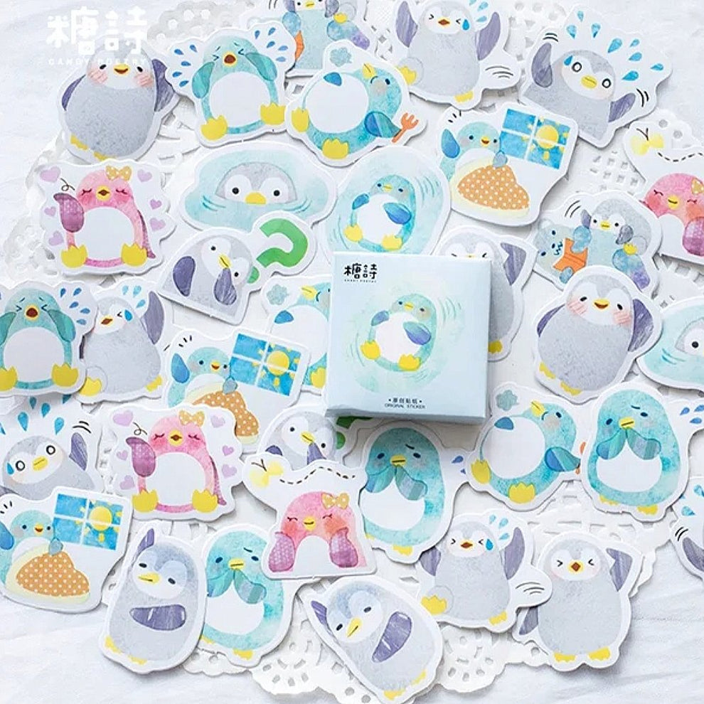 Cajita De Stickers Pingüino X45 Unidades – Papelería Mundo Kawaii