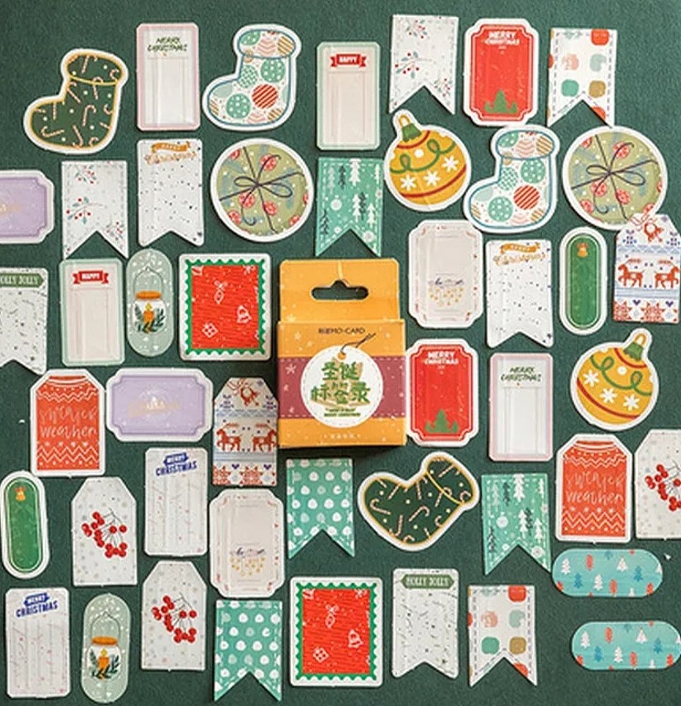 Cajita De Stickers Feliz Navidad X45 Unidades – Papelería Mundo Kawaii